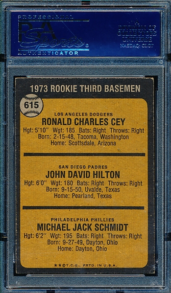 Lot Detail - 1973 Topps Baseball- #615 Schmidt Rookie!- Psa Vg-ex 4 – Hi#.
