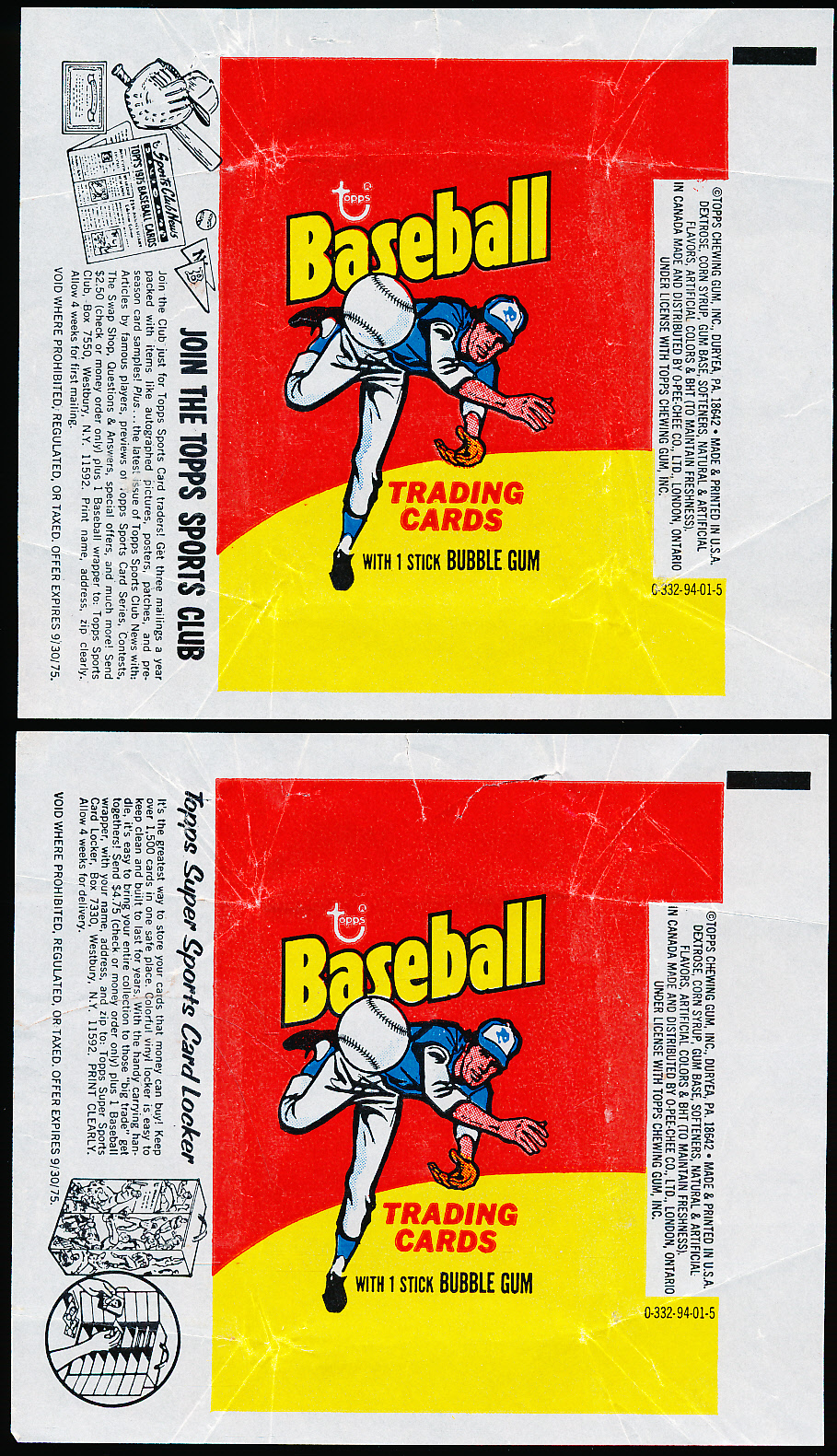 Lot Detail - 1975 Topps Baseball Mini Wrappers- 2 Wrappers