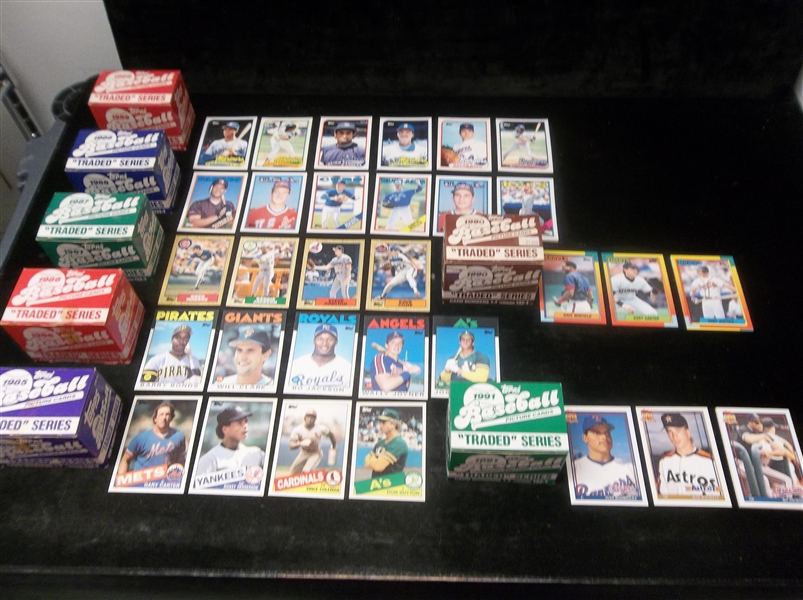 Lot Detail - 1985 Thru ’91 Topps Traded Baseball Opened Factory Sets Of